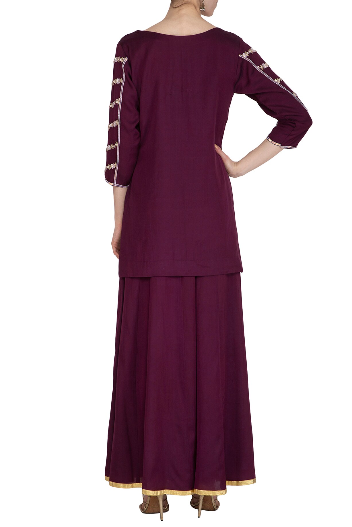 Wine Hand Embroidered Sharara Set by Kudi Pataka Designs at Pernia's ...