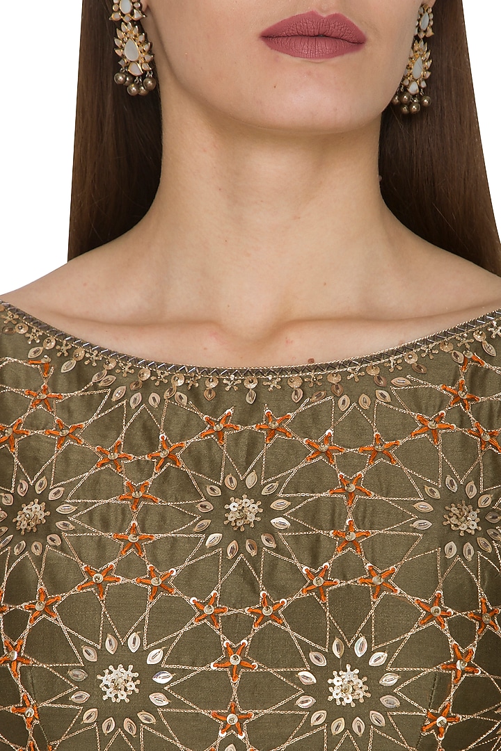 Olive Green Embroidered Lehenga Set Design by Kudi Pataka Designs at ...
