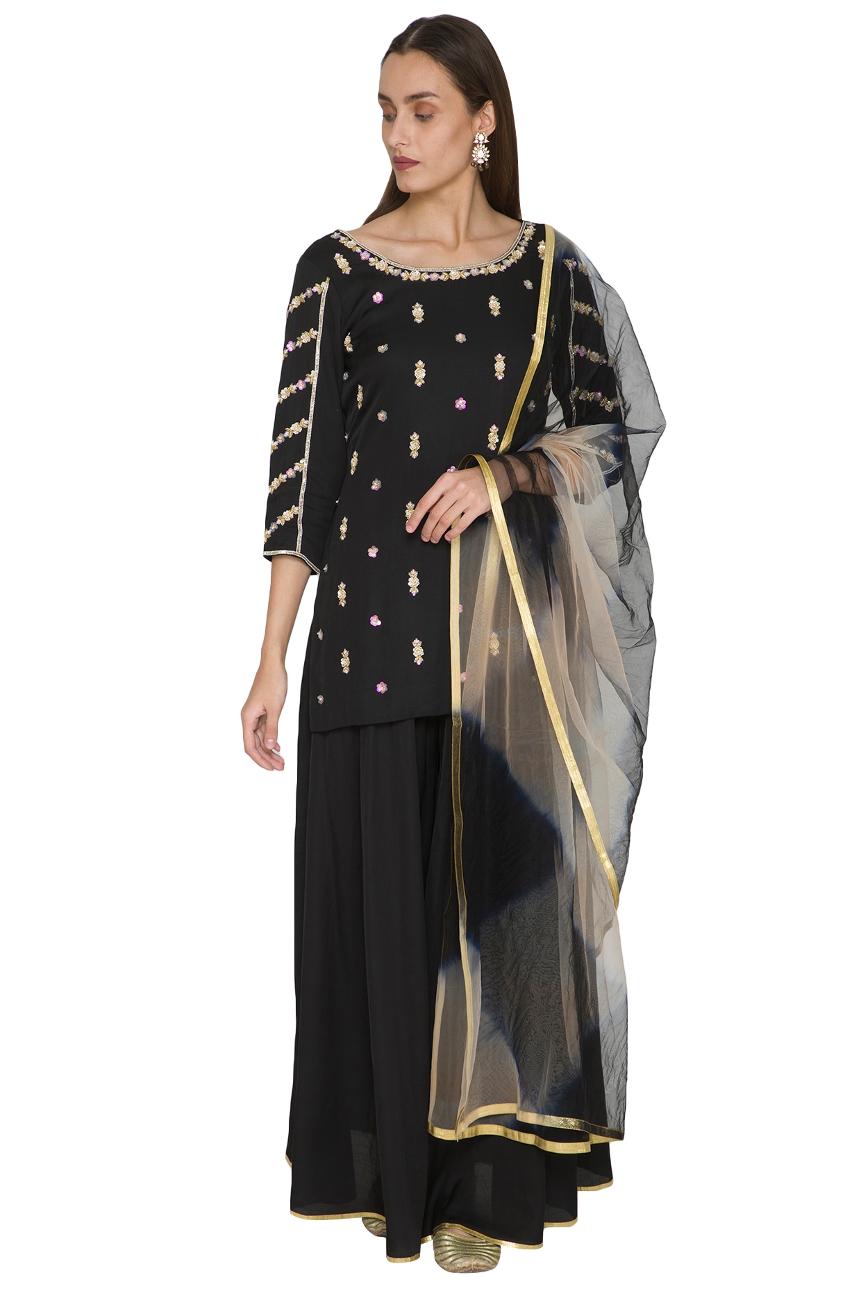 Black Embroidered Sharara Set by Kudi Pataka Designs at Pernia's Pop Up ...