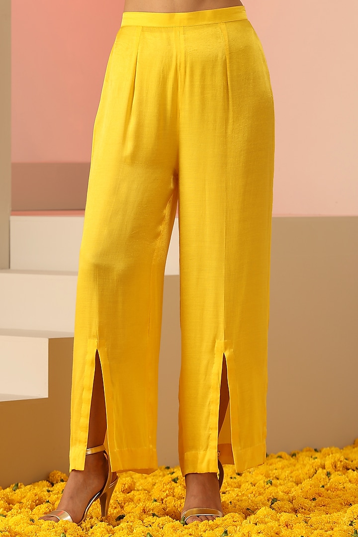 Yellow Gajji Silk Zardosi Embroidered Kaftan Set For Girls by Mini ...