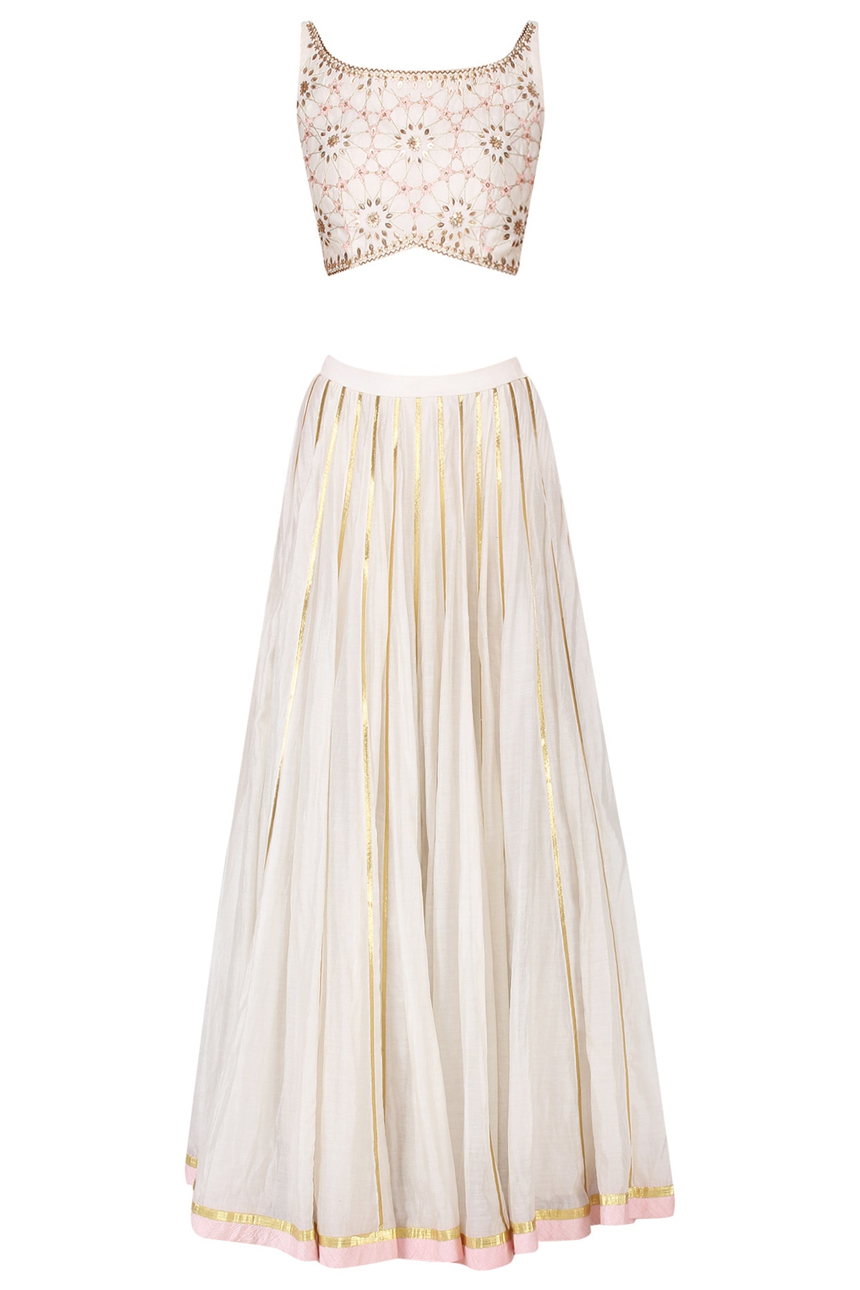 Ivory Handwoven Chanderi Gota Work Lehenga Set For Girls by Mini Pataka ...