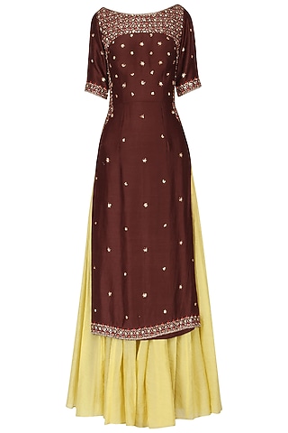Ox-Blood Handwoven Chanderi Zari Embroidered Kurta Set For Girls by ...