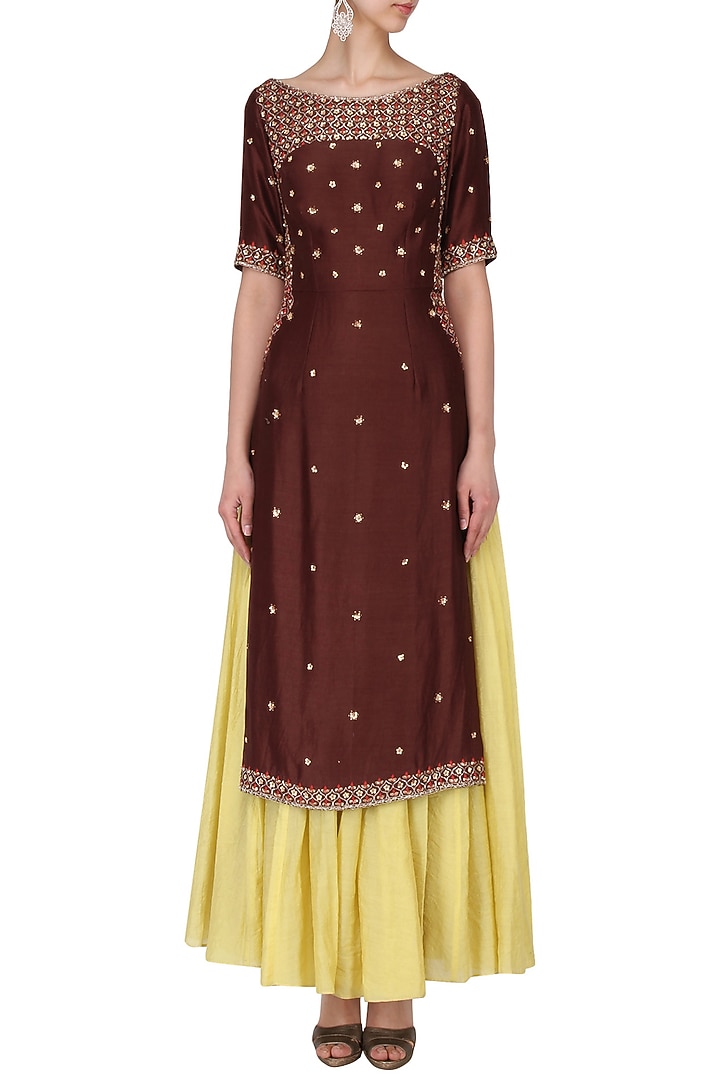 Ox-Blood Handwoven Chanderi Zari Embroidered Kurta Set For Girls Design ...