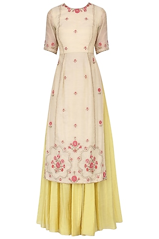 Ivory Handwoven Chanderi Zari Embroidered Kurta Set For Girls by Mini ...