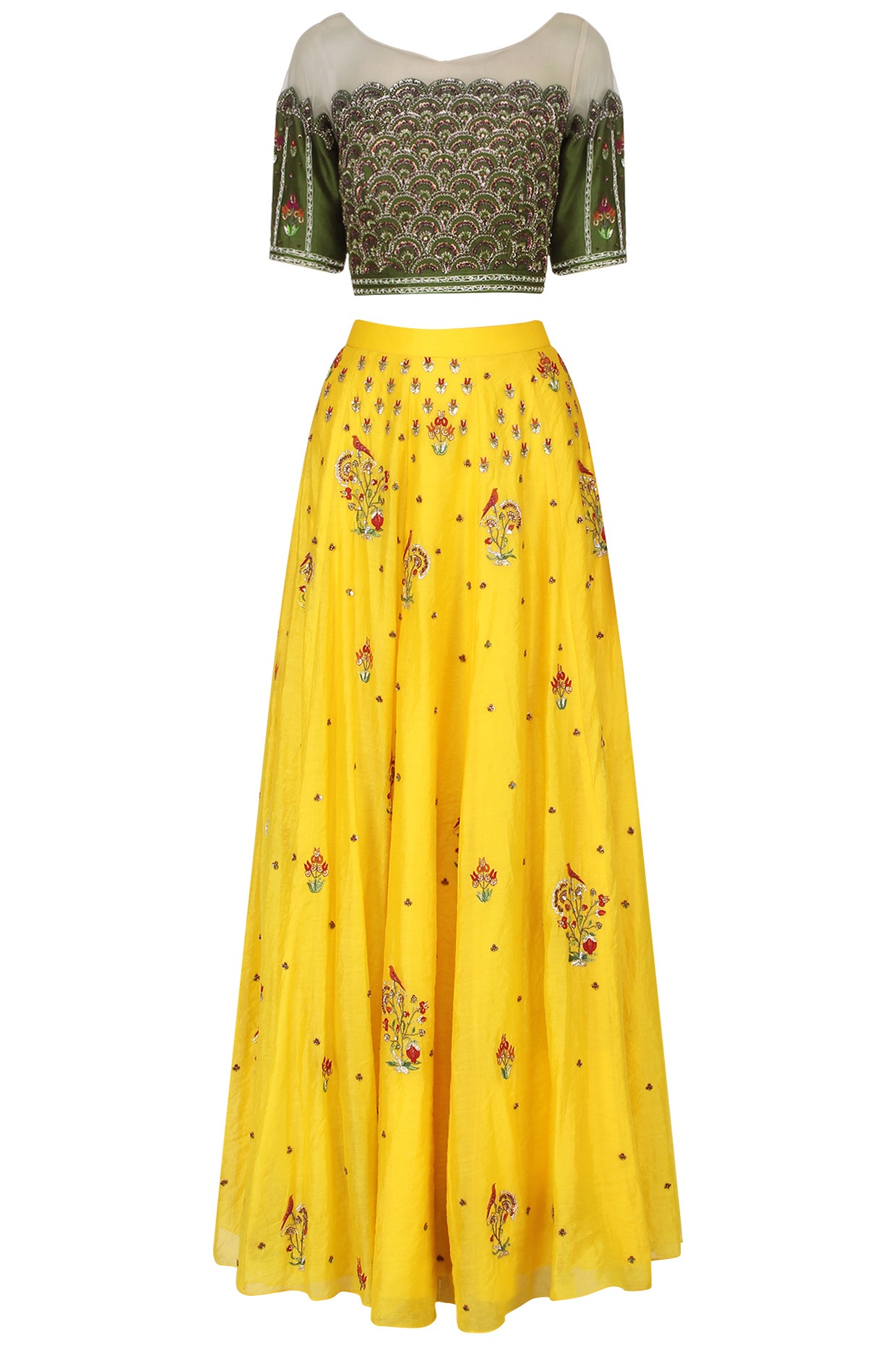 Yellow Handwoven Chanderi Thread Hand Embroidered Lehenga Set For Girls ...