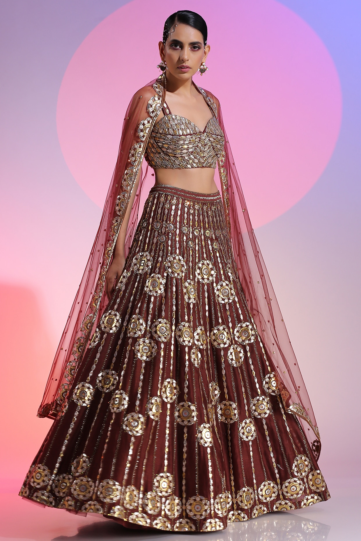 Maroon Pure Chanderi Gota Embellished Lehenga Set For Girls by Mini ...