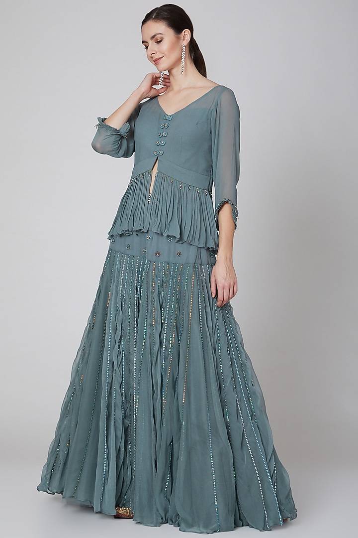 Grey Viscose Georgette Floral Embroidered Skirt Set For Girls Design by ...