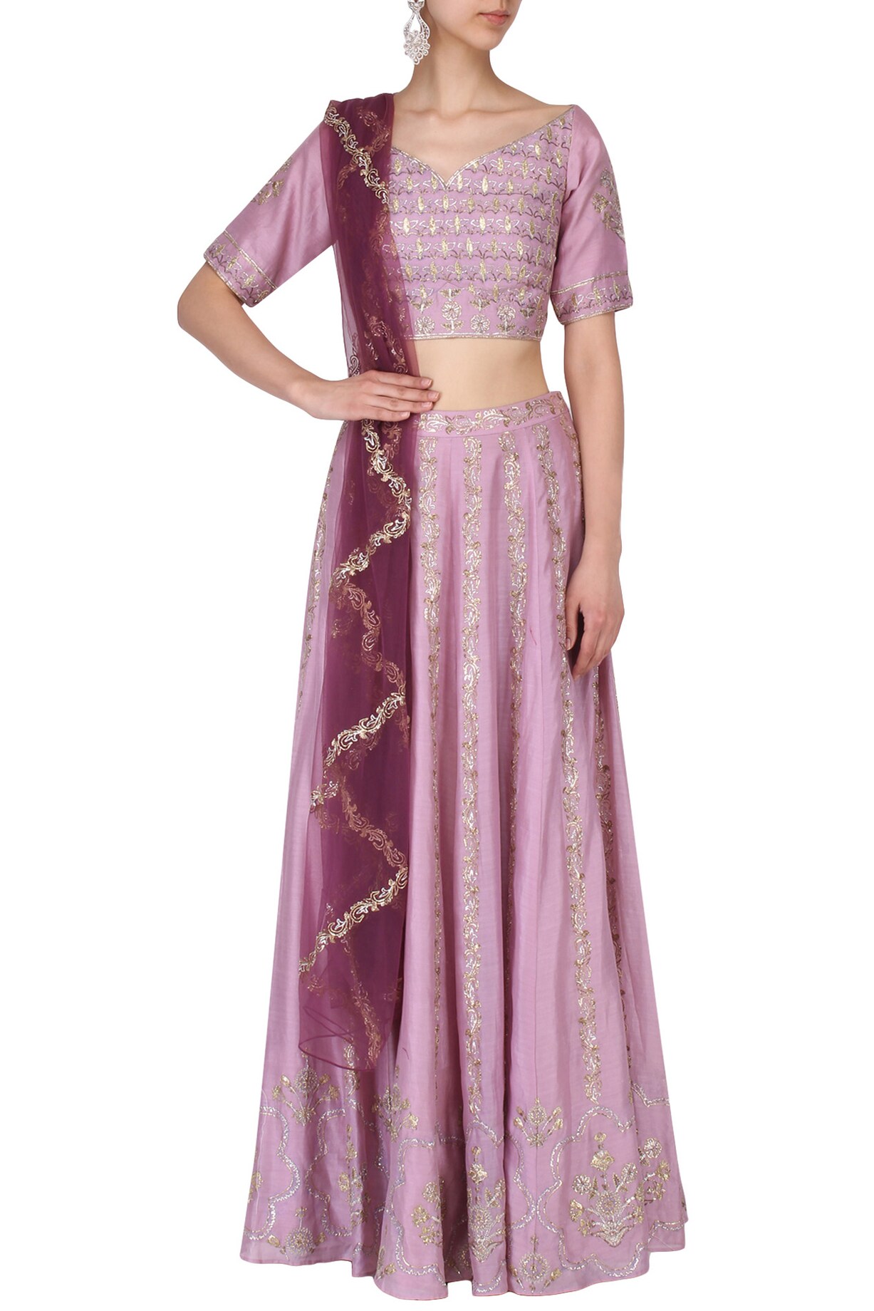 Dusty mauve and wine embroidered lehenga set available only at Pernia's ...