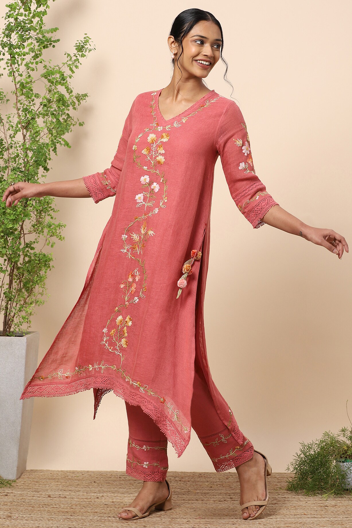 Apricot Embroidered Pants by Kaveri at Pernia's Pop Up Shop 2024