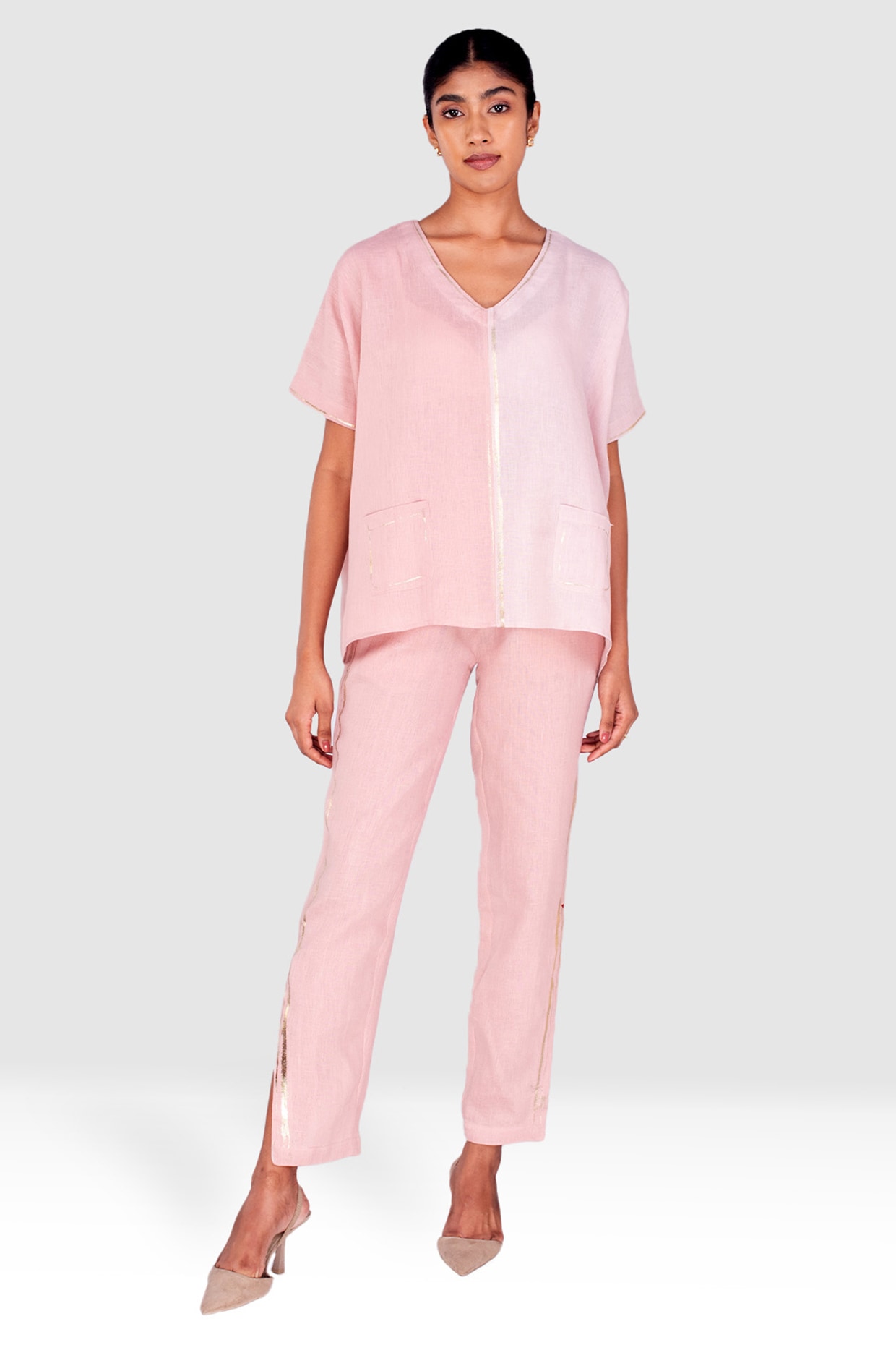 Shadow Rose-Colored & Blush Pink Linen Co-Ord Set by Kaveri at Pernia's ...