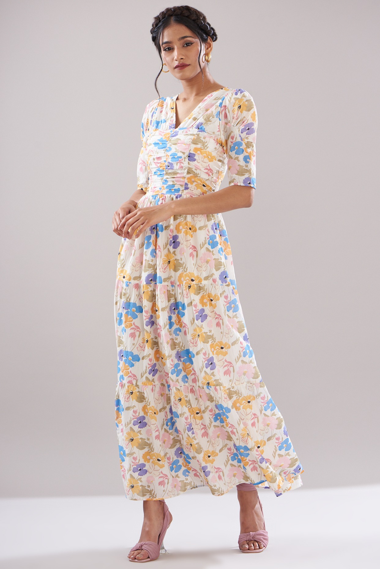 Multi-Colored Sushi Voile Printed Dress by Kyra By Bhavna at Pernia's ...