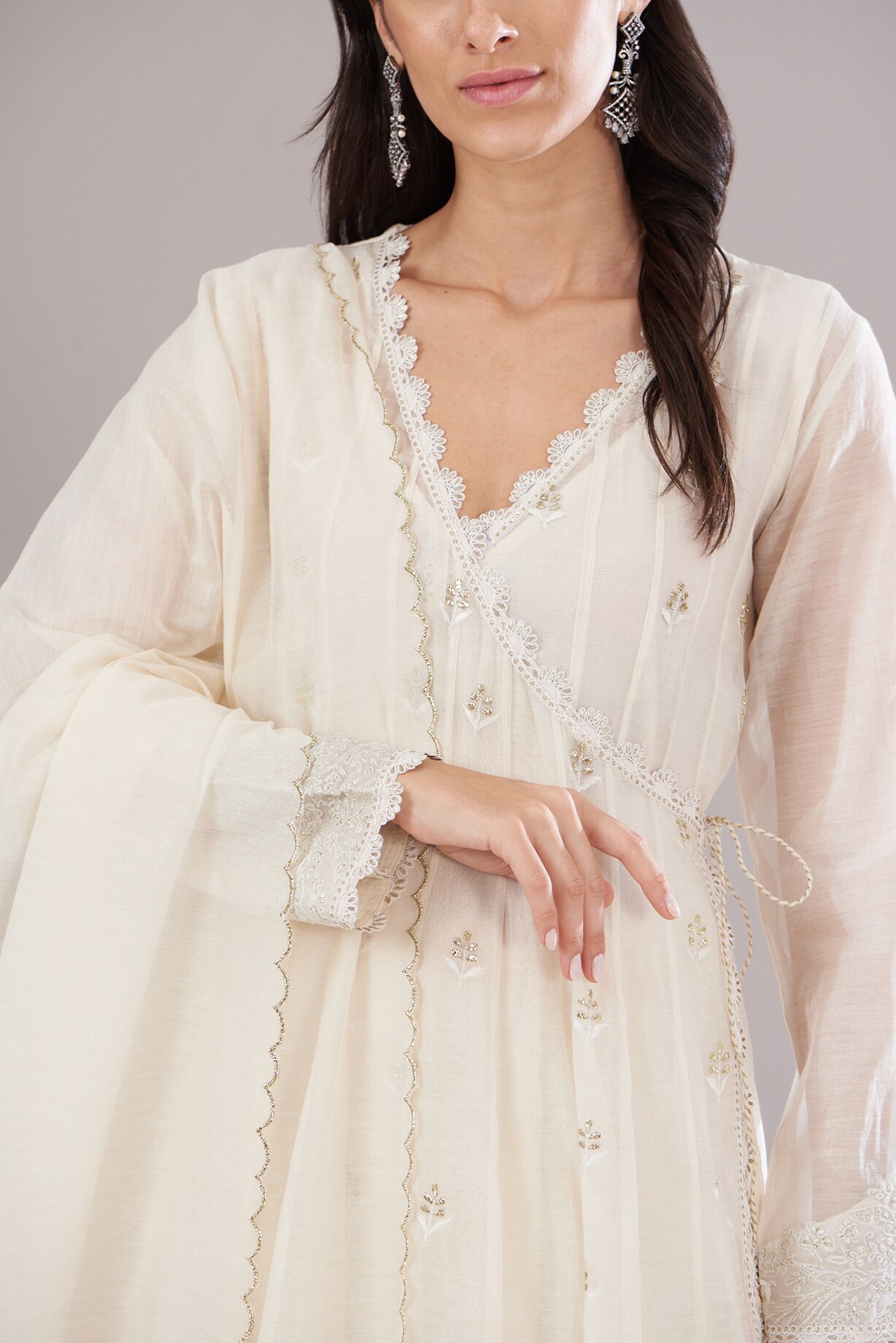 Ivory Chanderi Embroidered Angrakha Set by Kyra By Bhavna at Pernia's ...