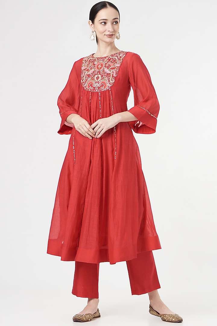 Red Cutdana Embroidered Kurta Set by Kyra By Bhavna at Pernia's Pop Up ...