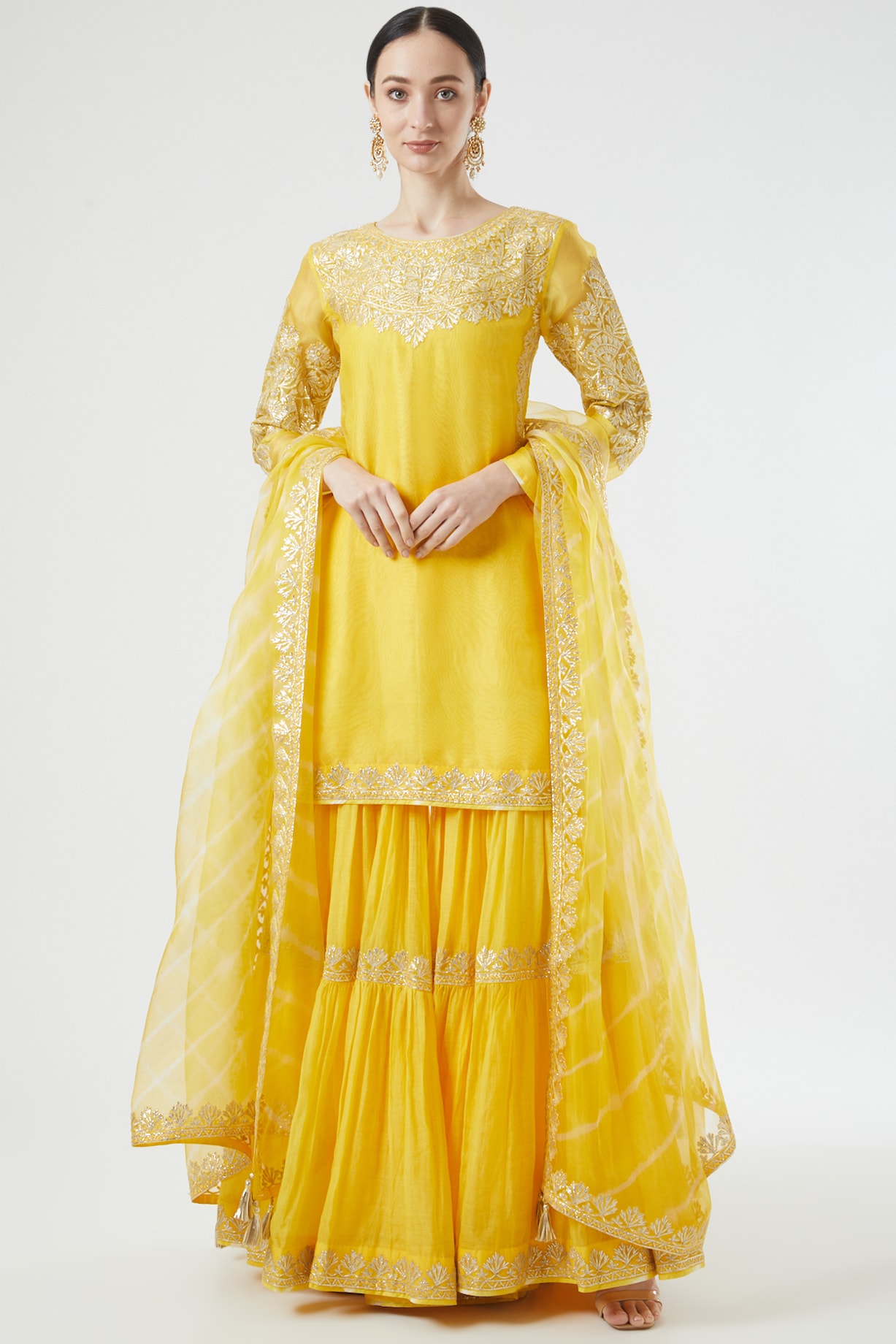 Yellow Chanderi Gota Embroidered Gharara Set by Kyra By Bhavna at ...