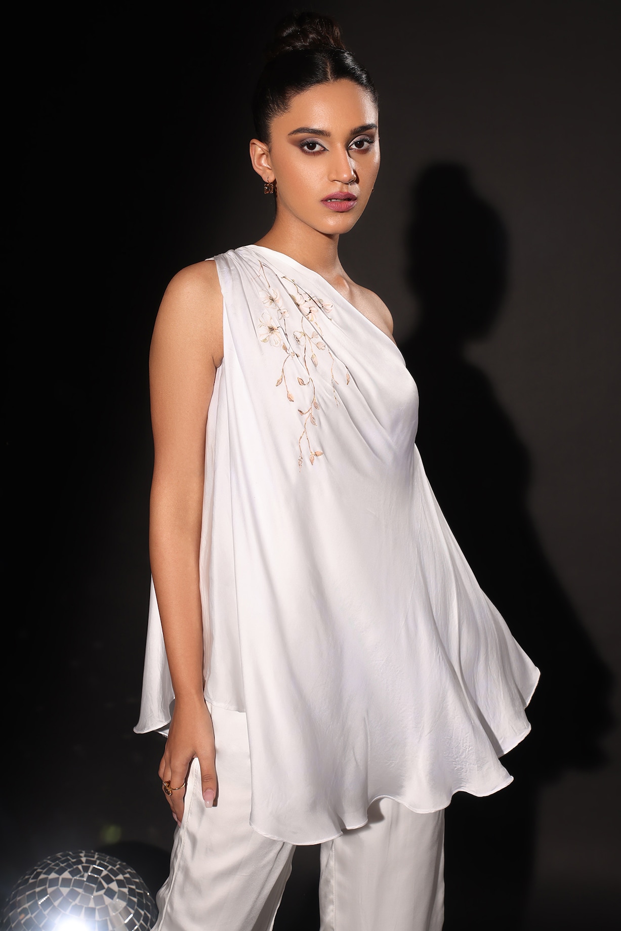 Ivory Bemberg Satin Hand Painted Co-Ord Set by Kyra By Nina & Deepika ...