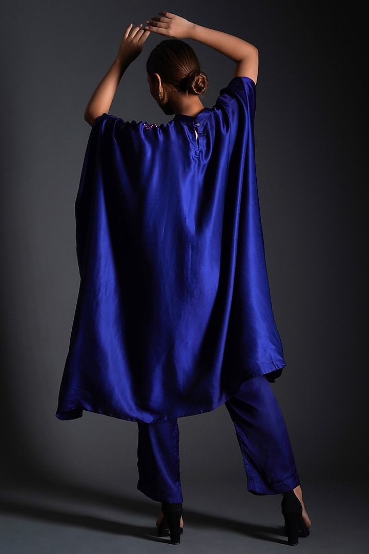 Deep Blue Modal Satin Peacock Hand Painted Co-Ord Set by Kyra By Nina ...