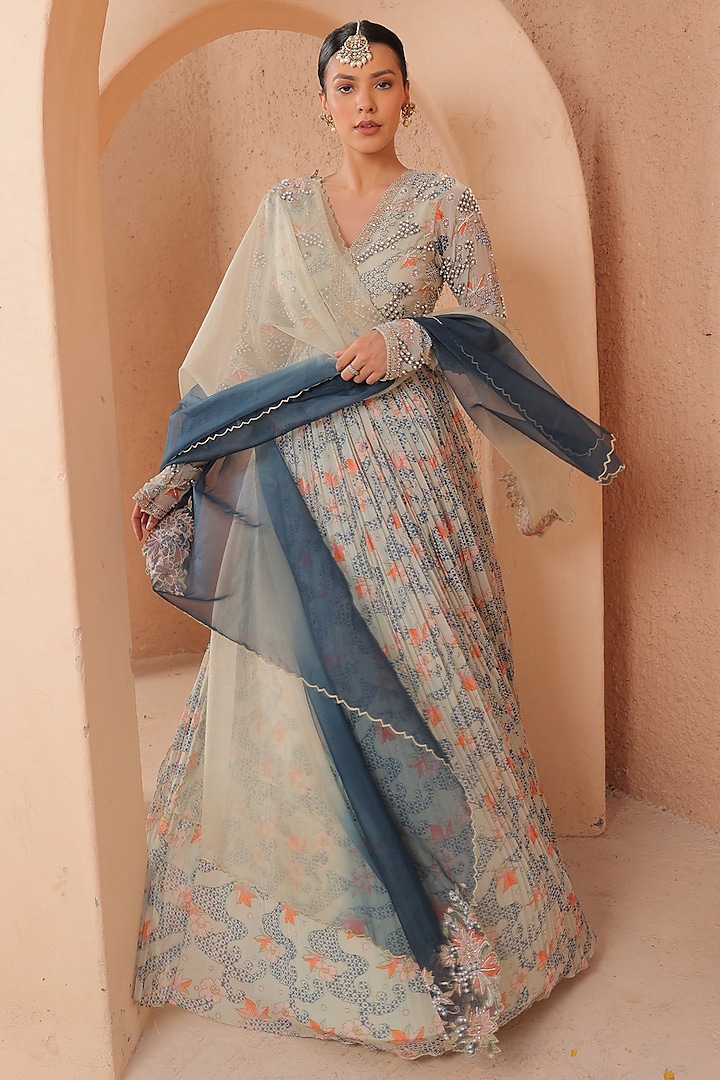 Green Crepe Printed & Cutdana Embroidered Anarkali Set by Label Astha ...