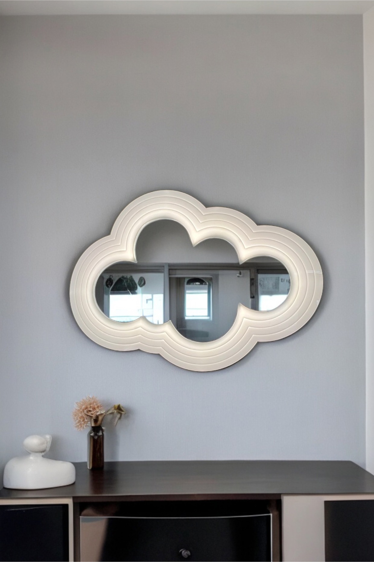 White Acrylic, Mirrored-Glass HDWR-HDF and LED by La Dimora Selections ...