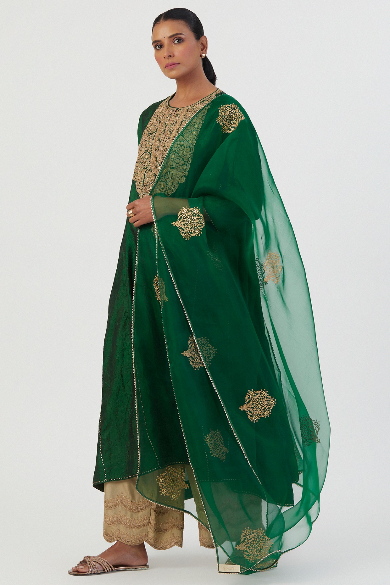 Green Organza Boota Work Dupatta by Lajjoo C at Pernia's Pop Up Shop 2025