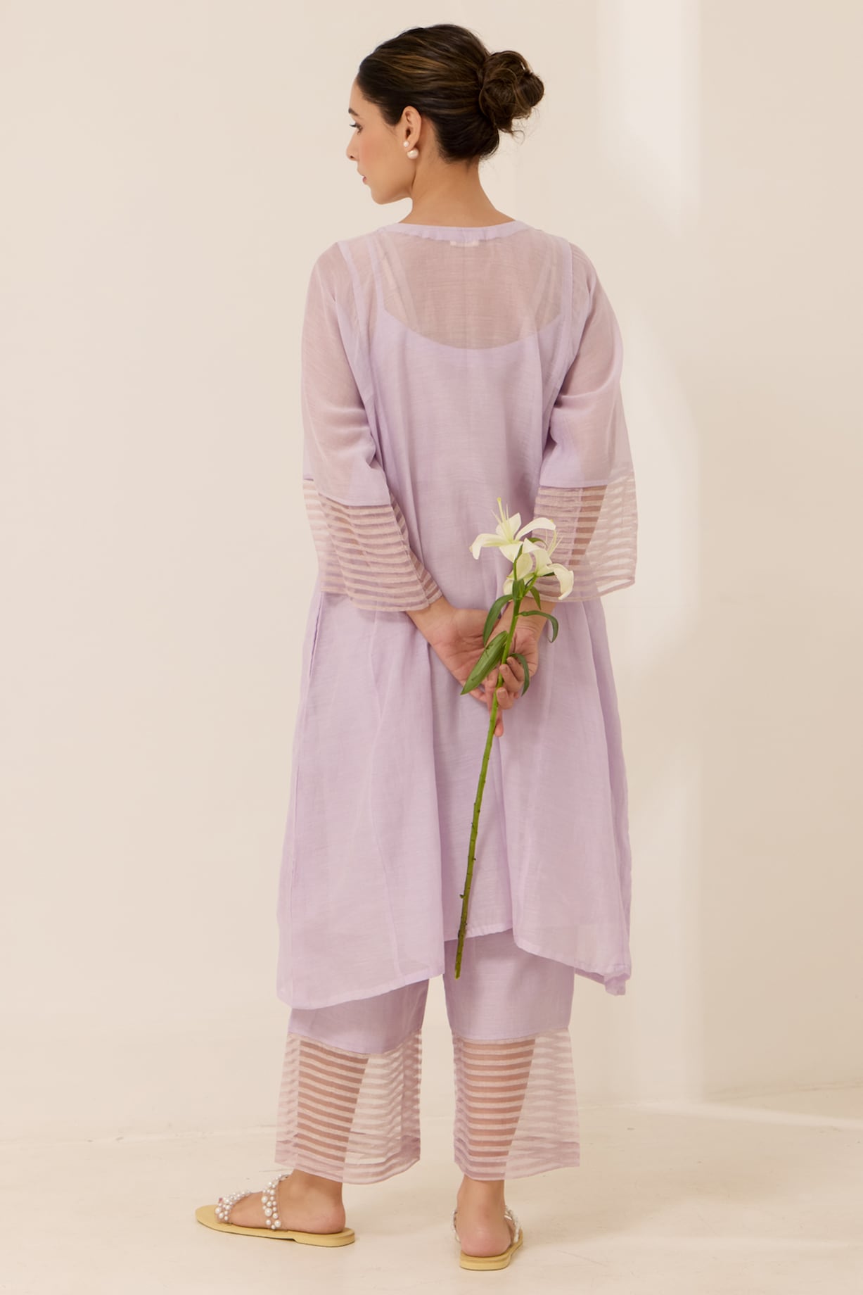 Lavender Malai Chanderi Thread & Pearl Work A-line Kurta Set by Label ...