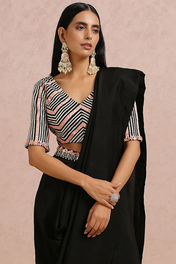 Black Silk Draped Saree Set by Label Nitika at Pernia's Pop Up Shop 2026