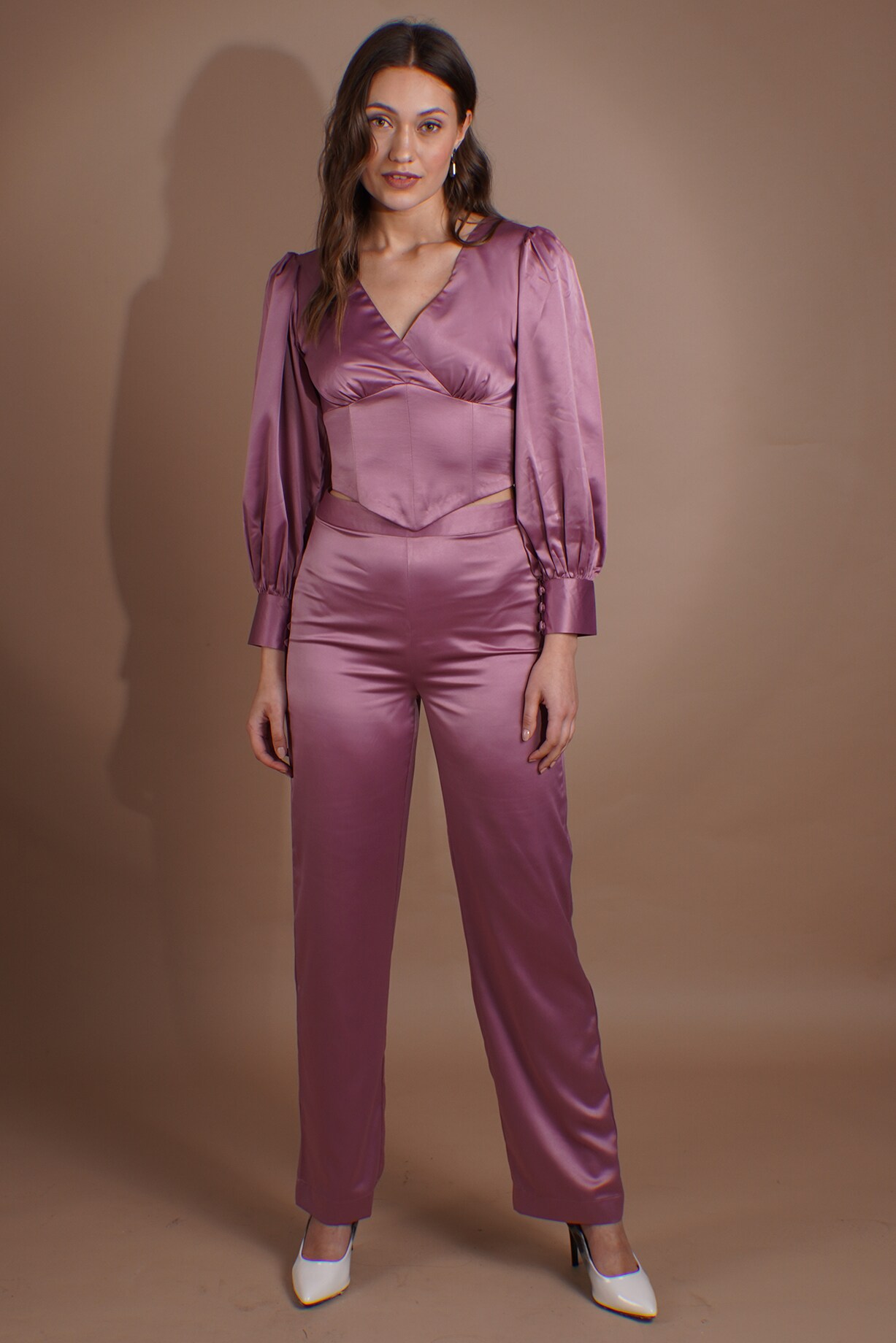 Purple Satin Lycra Pant Set by Label Nupur Gupta at Pernia's Pop Up ...