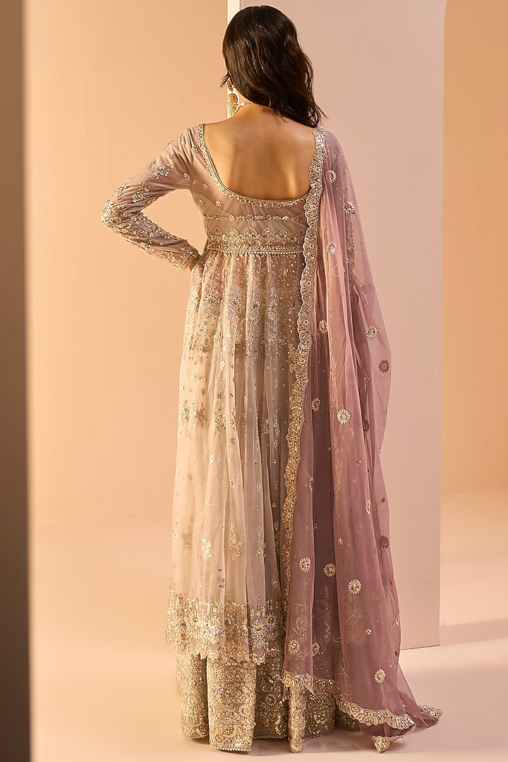 Grey Net Sequins Embroidered Anarkali Style Sharara Set Design by ...