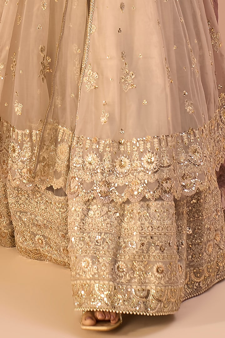 Grey Net Sequins Embroidered Anarkali Style Sharara Set Design by ...