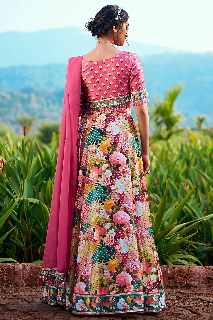 Multi-Colored Silk Floral Printed Lehenga Set by Lashkaraa at Pernia's ...