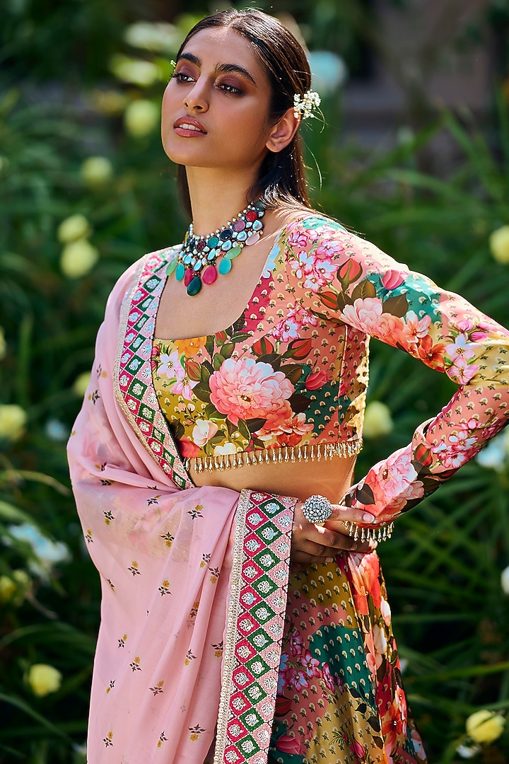 Multi-Colored Silk Floral Printed Lehenga Set Design by Lashkaraa at ...