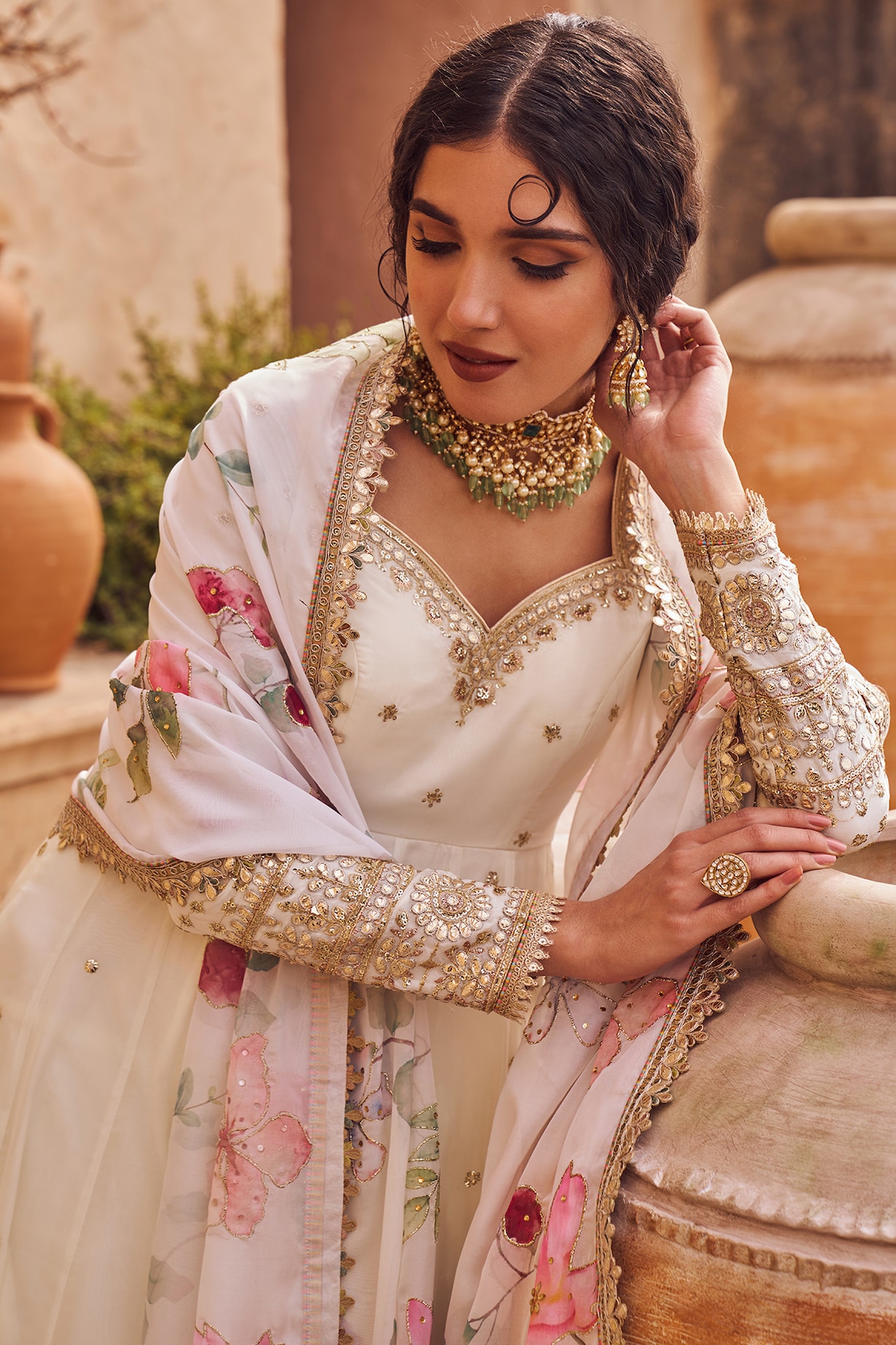 Off-White Soft Tabby Silk Zari Embroidered Anarkali Set by Lashkaraa at ...