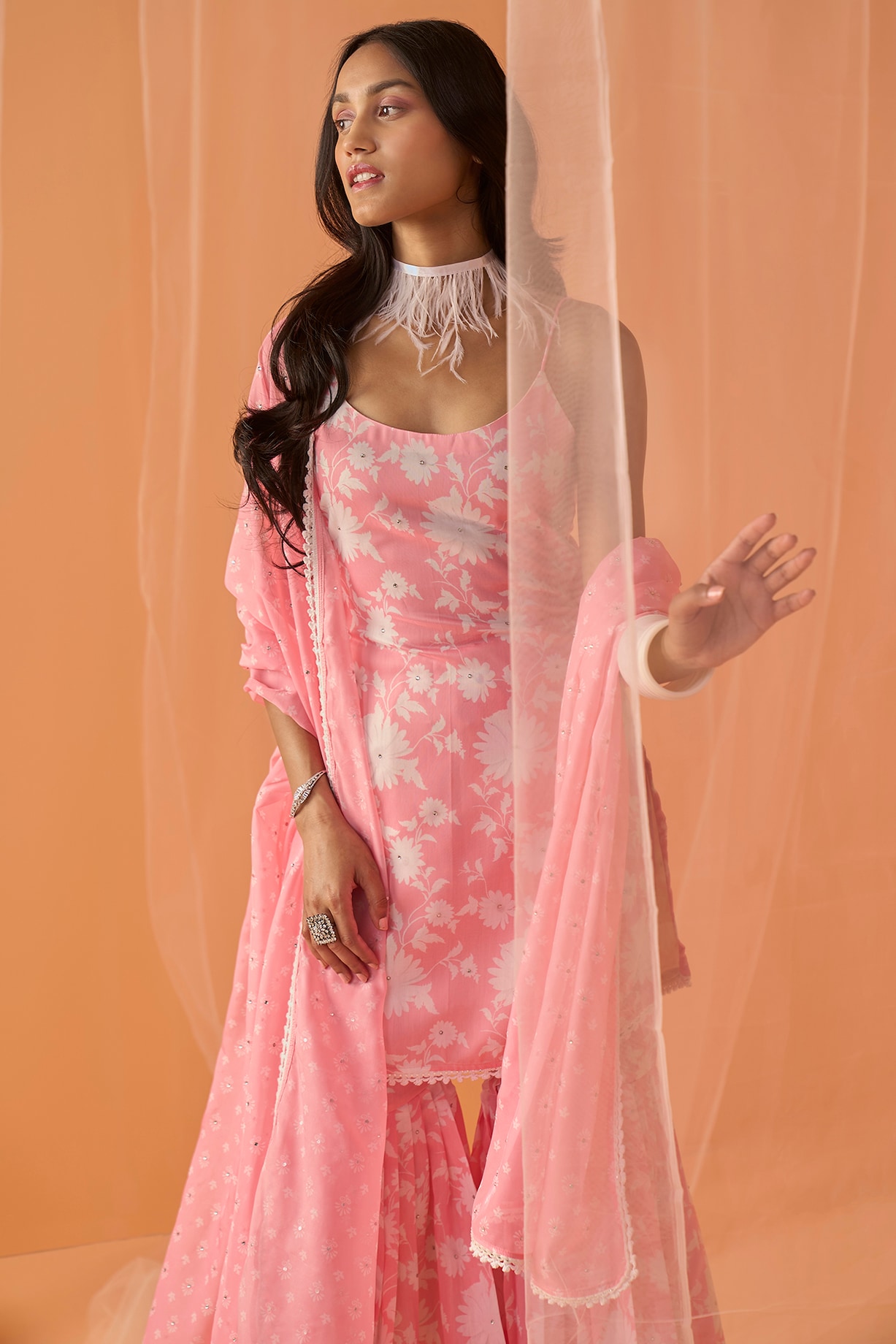 Light Pink Chanderi Floral Printed Gharara Set by Lashkaraa at Pernia's ...