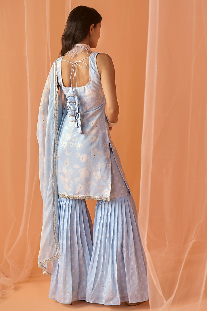 Light Blue Chanderi Floral Printed Gharara Set by Lashkaraa at Pernia's ...
