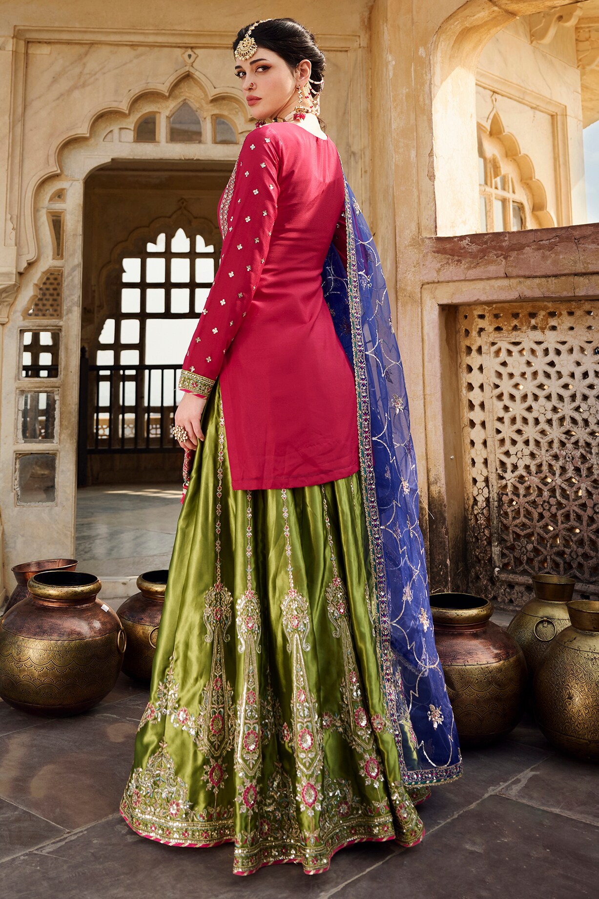 Multi-Colored Satin Sequin Embroidered Sharara Set by Lashkaraa at ...