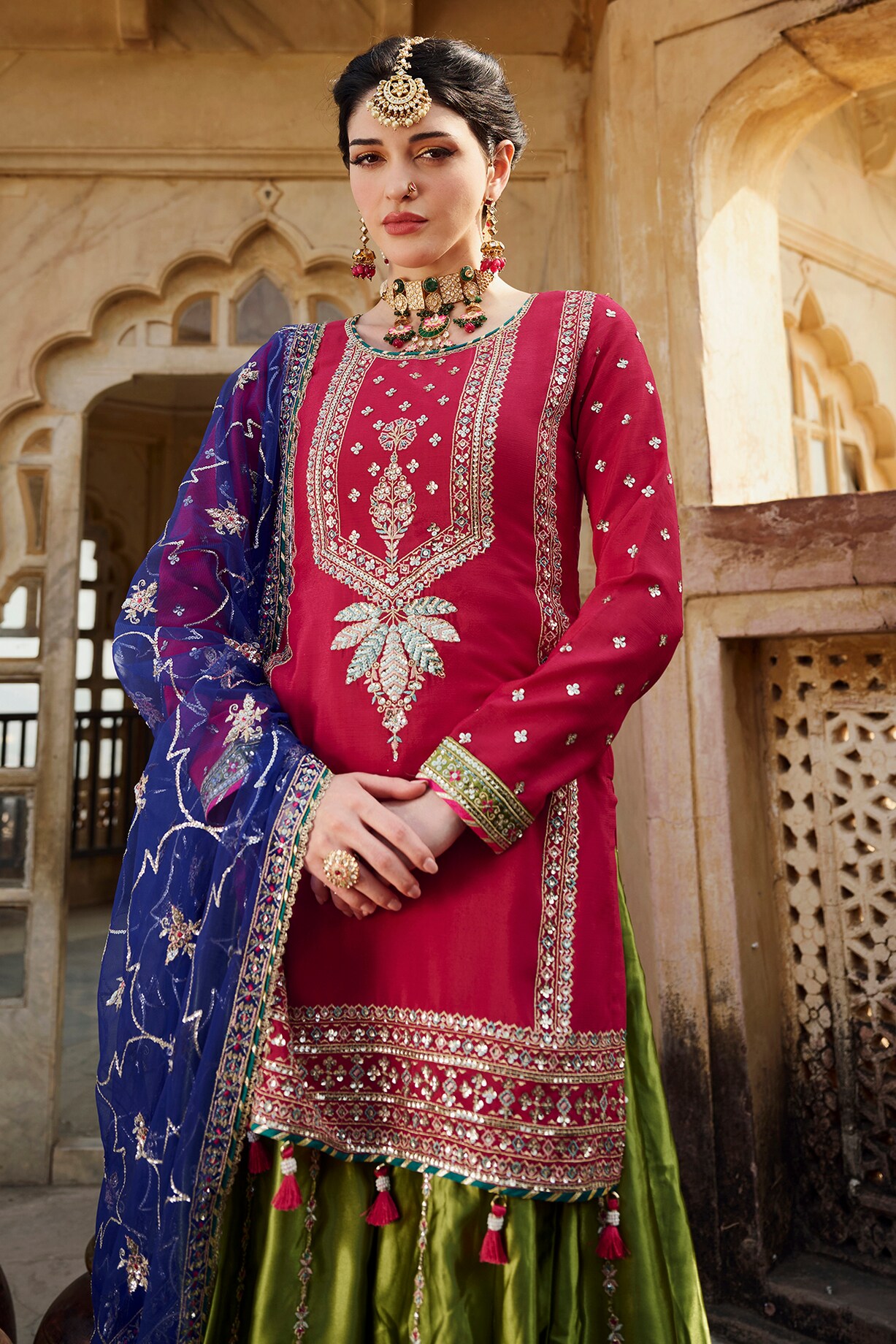 Multi-Colored Satin Sequin Embroidered Sharara Set by Lashkaraa at ...