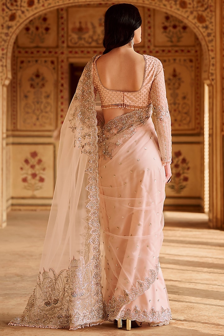 Blush Pink Net Sequins Embroidered Saree Set by Lashkaraa at Pernia's ...