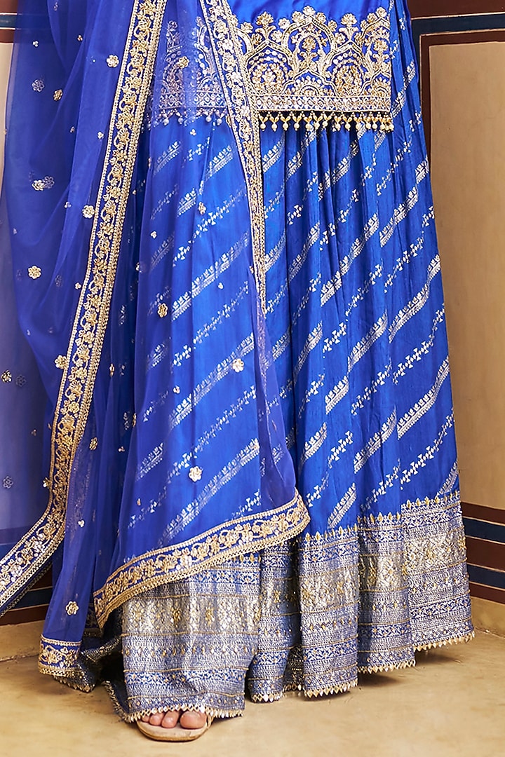 Blue Green Brocade Zari Embroidered Sharara Set by Lashkaraa at Pernia ...