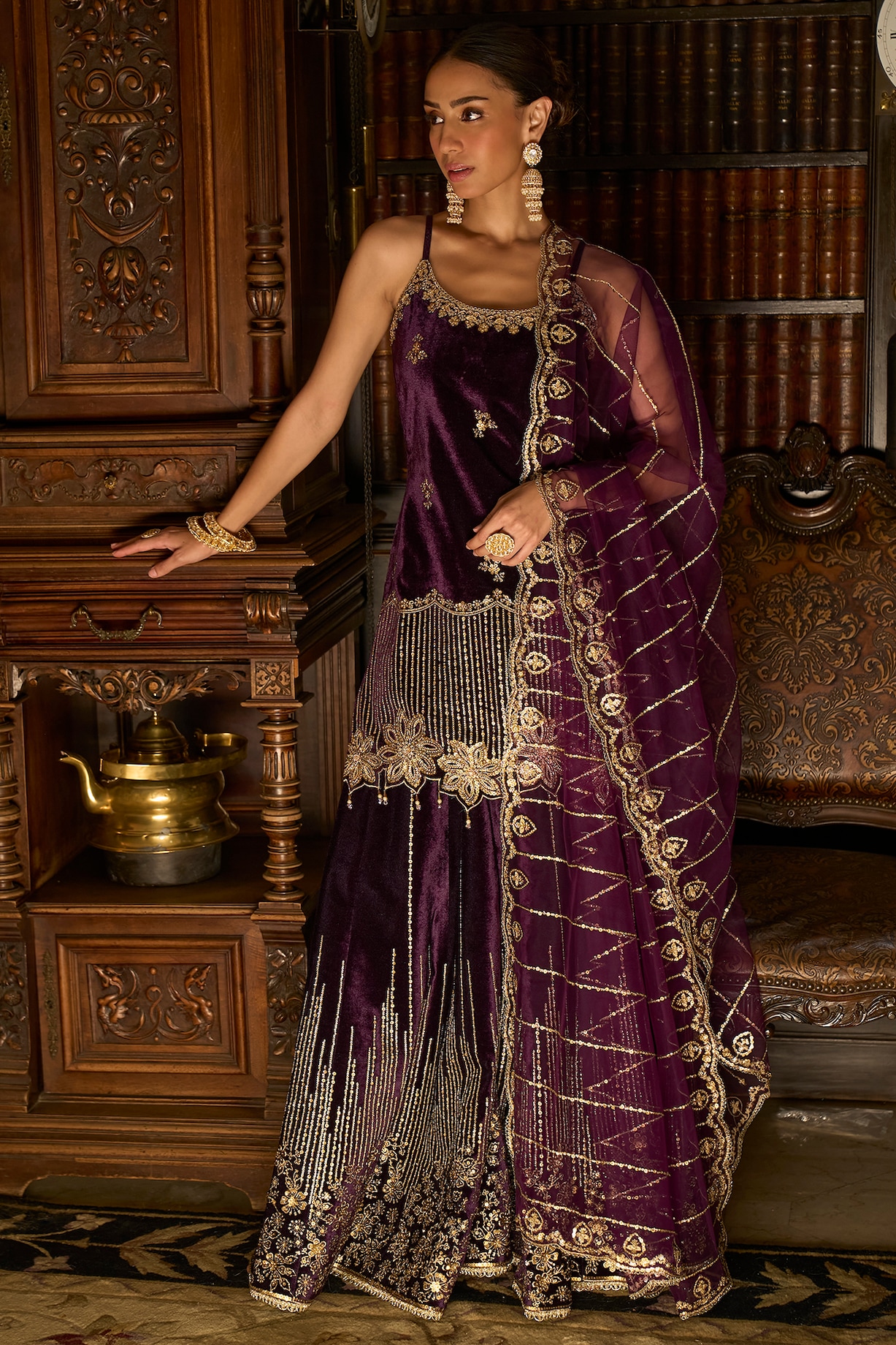 Purple Shantoon Thread Embroidered Sharara Set by Lashkaraa at Pernia's ...