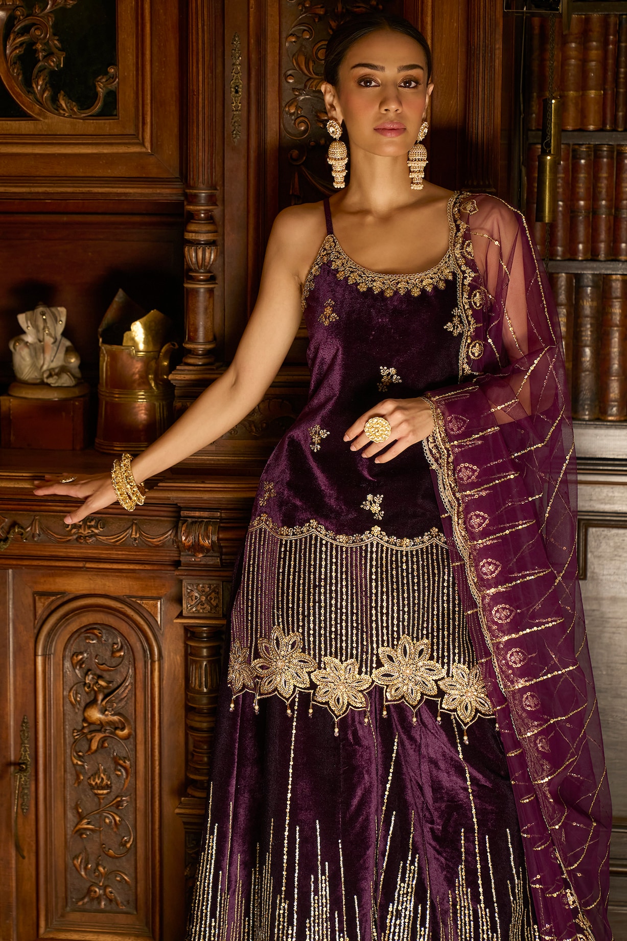Purple Shantoon Thread Embroidered Sharara Set by Lashkaraa at Pernia's ...