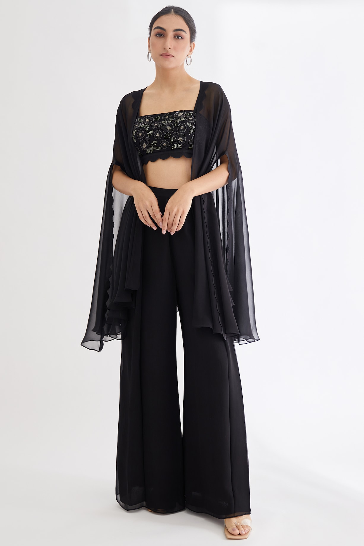 Black Georgette Cape Set by Lavanya Ahuja at Pernia's Pop Up Shop 2025