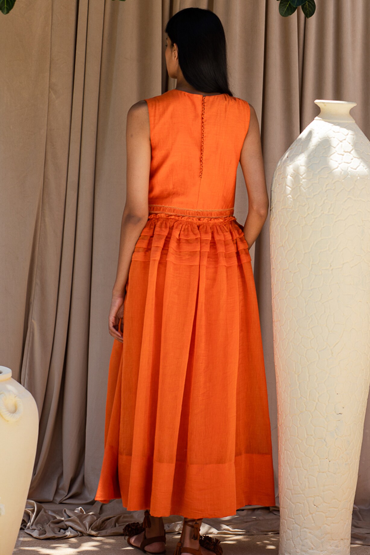 Orange Chanderi Dress With Pockets Design by LABBADA at Pernia's Pop Up ...