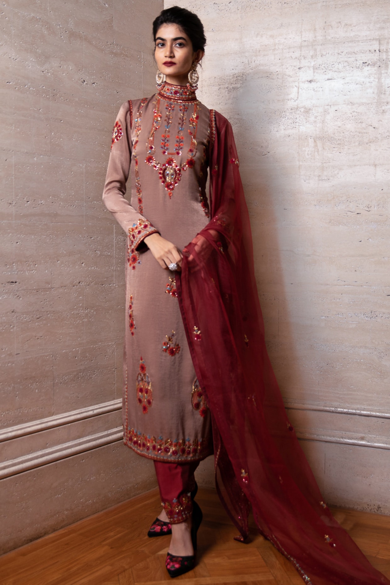 Fawn Brown Hand Embroidered Kurta Set by Labbada at Pernia's Pop Up ...