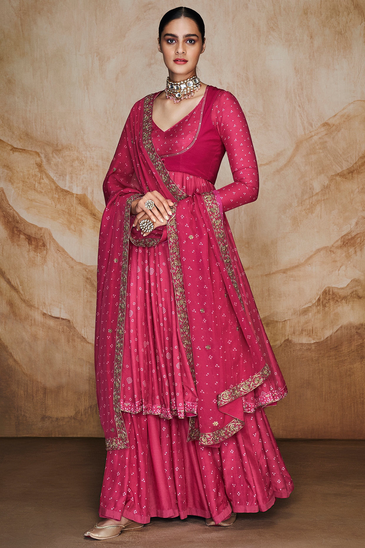 Vibrant Pink Cotton Silk Digitally Crafted Anarkali Set by Label Varsha ...