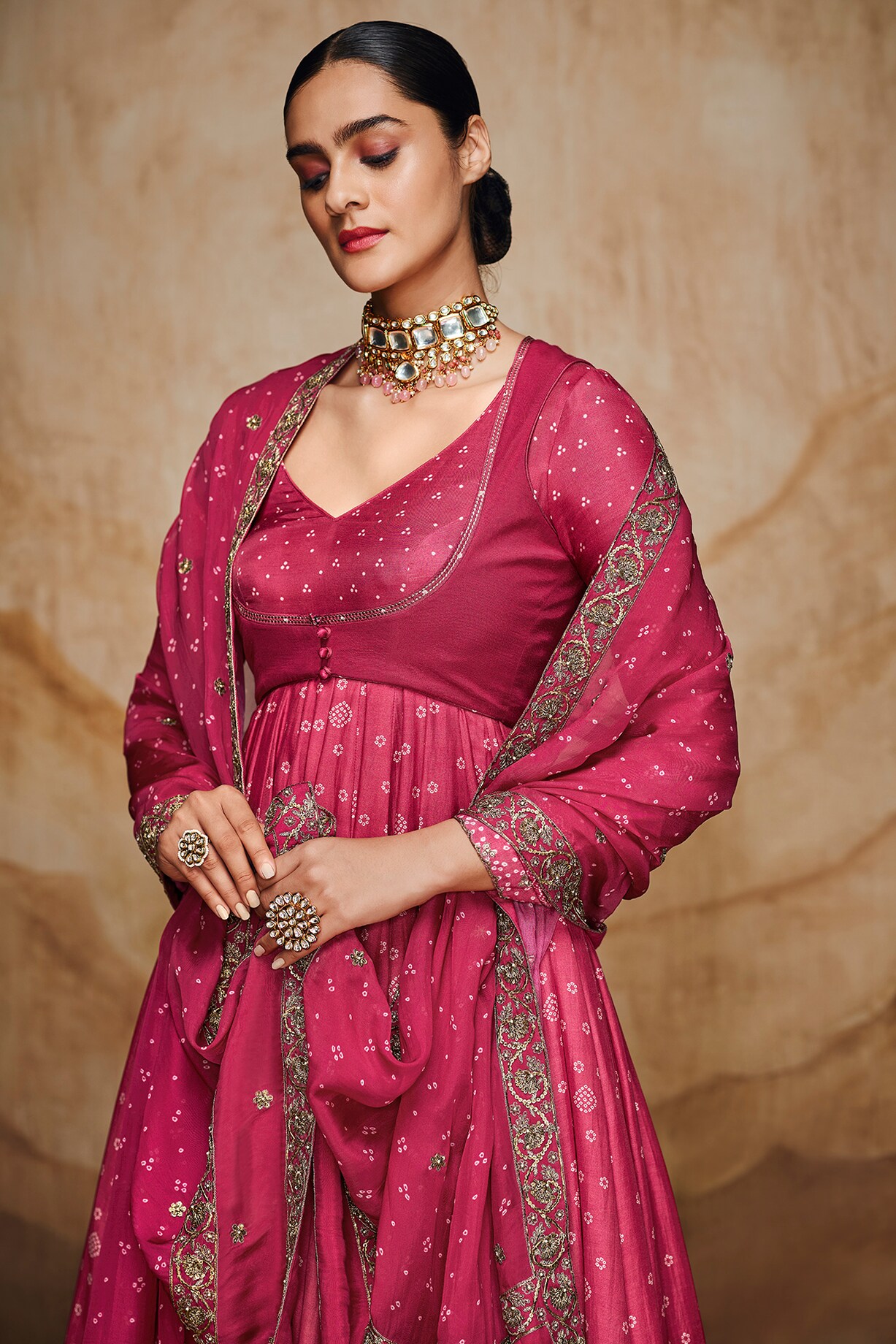 Vibrant Pink Cotton Silk Digitally Crafted Anarkali Set by Label Varsha ...