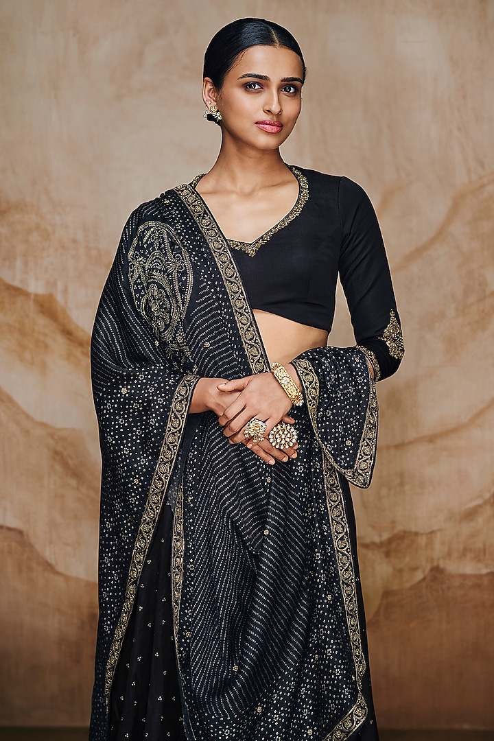 Black Viscose Hand Embroidered Lehenga Set by Label Varsha at Pernia's ...
