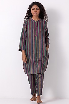 Multi-Colored Linen Striped Kurta Set Design by Label Shreya Sharma at ...