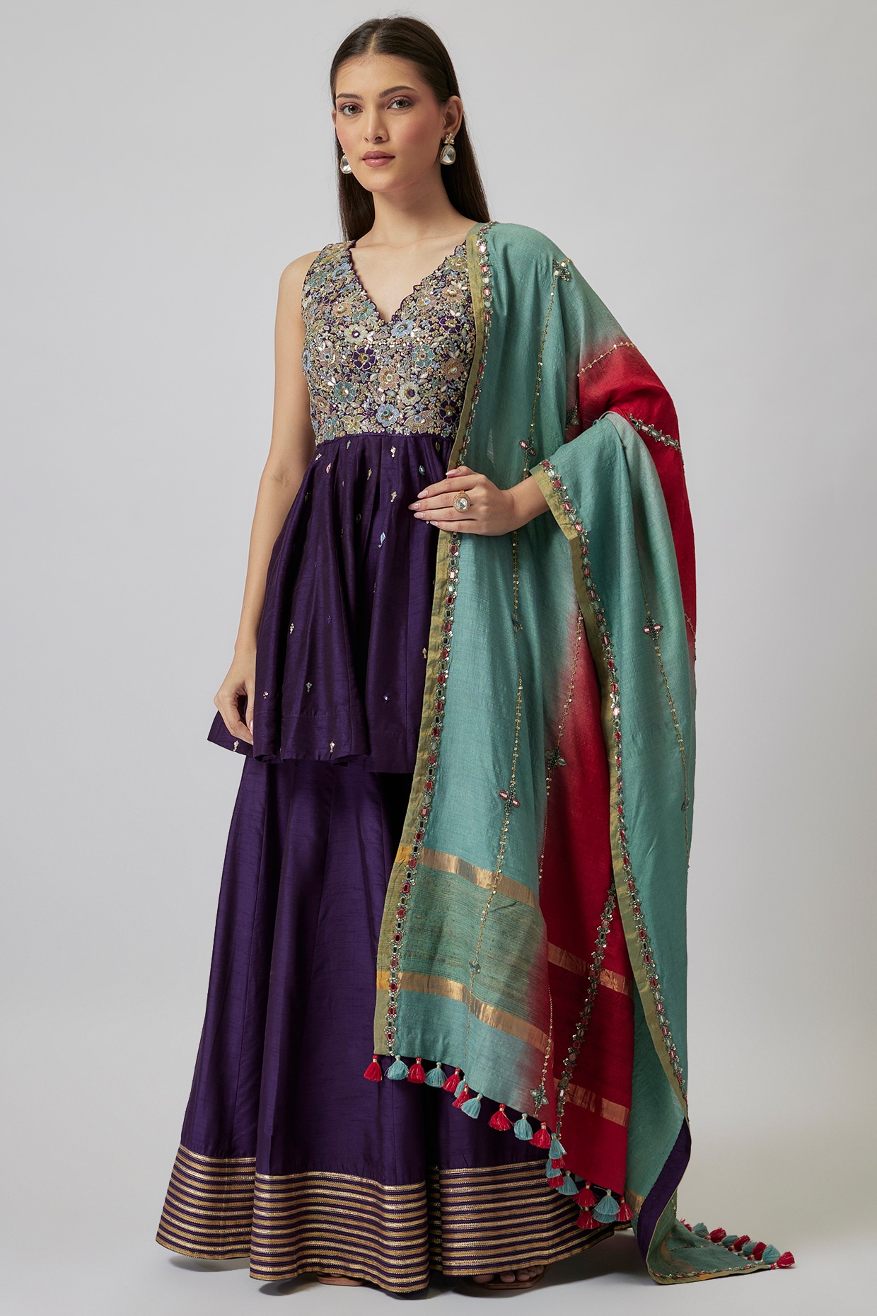 Purple Dupion Silk Kalidar Sharara Set by Loka By Veerali Raveshia at ...