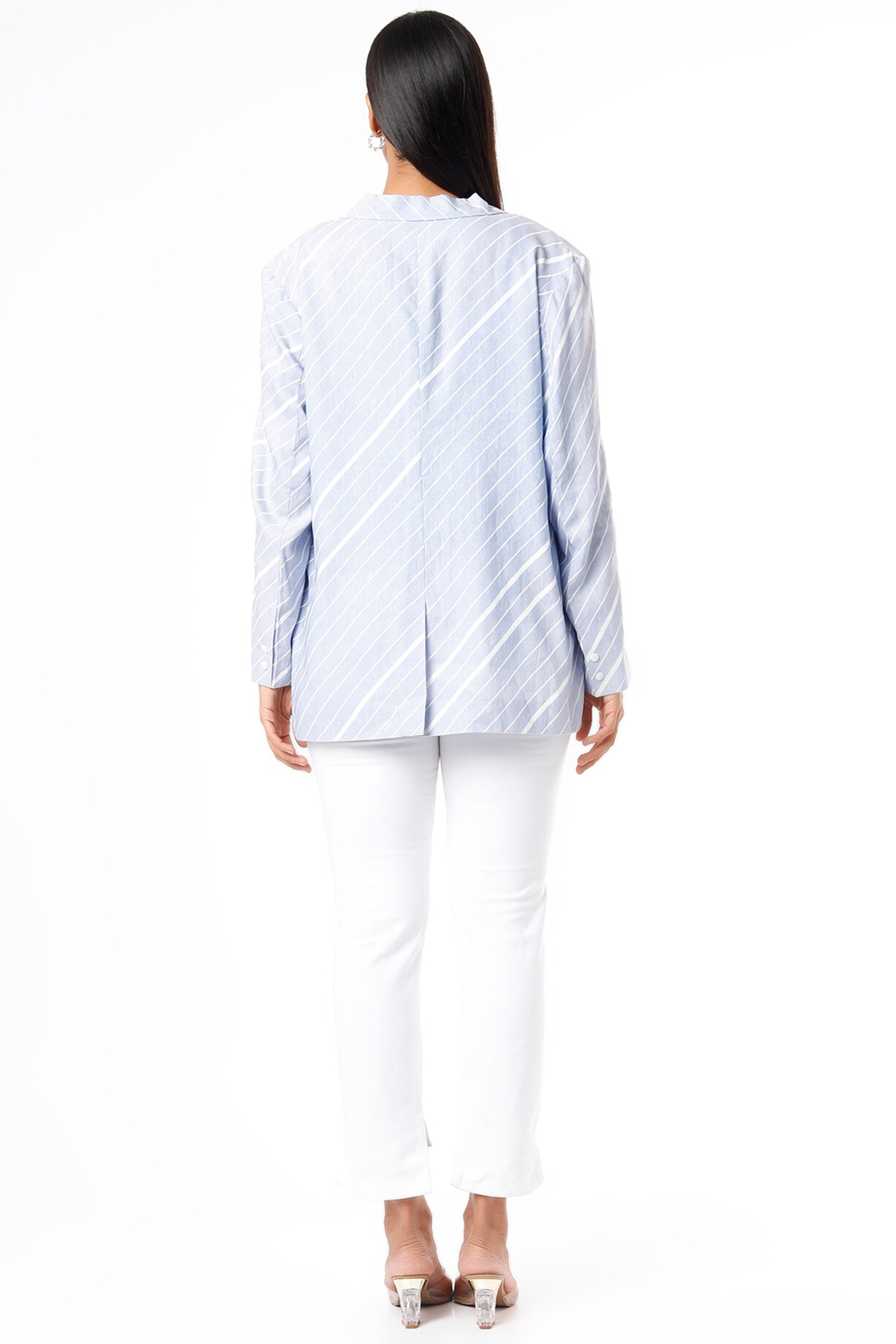 Powder Blue Striped Jacket by Lovebirds at Pernia's Pop Up Shop 2024