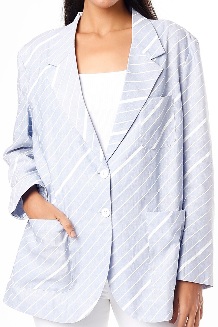 Powder Blue Striped Jacket by Lovebirds at Pernia's Pop Up Shop 2024