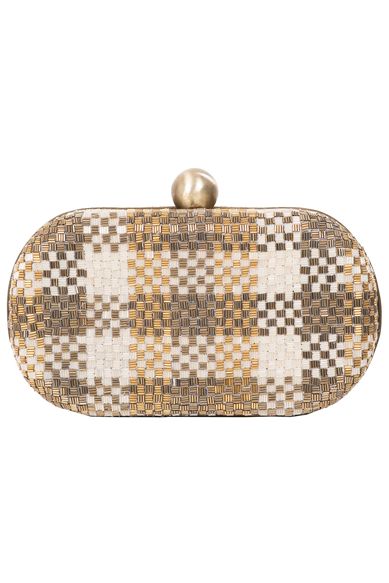 Gold embroidered box clutch available only at Pernia's Pop Up Shop. 2025